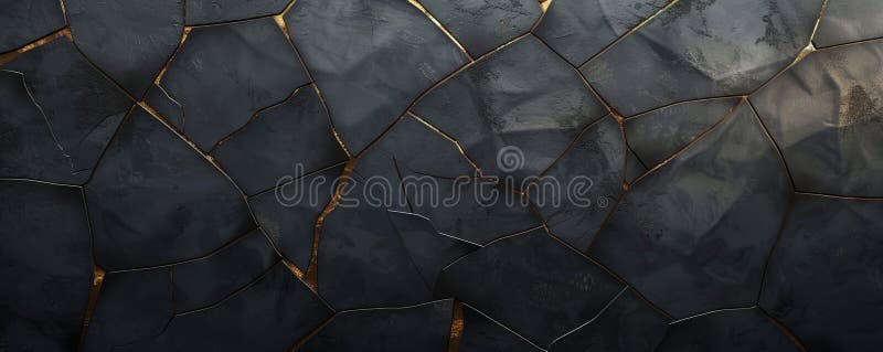 Dark Grey Matte Surface with Cracked Triangular Shapes Revealing Golden ...