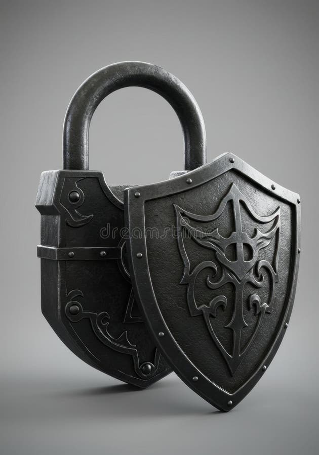 Dark Grey Metal Lock with Attached Shield Stock Illustration ...