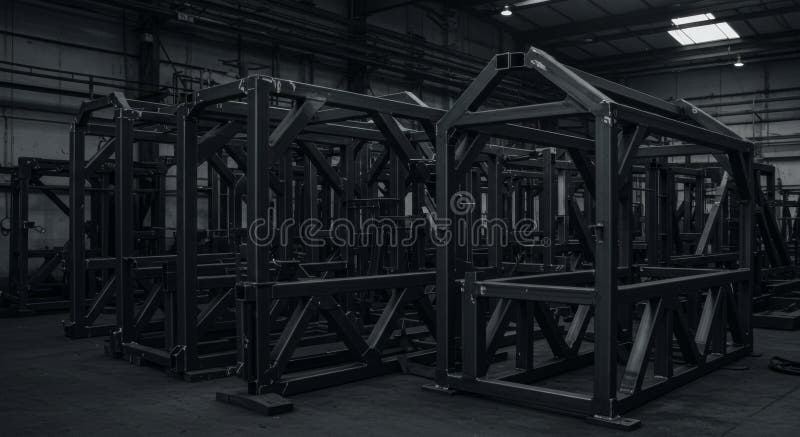 Dark Grey Metal Structures in Industrial Factory Stock Illustration ...
