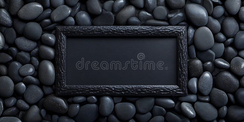 Dark Grey Pebbles Background with Central Blank Slate Stock ...