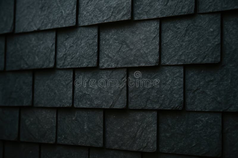 Dark Grey Rectangular Stone Cladding Tiles on a Wall with Overlapping ...