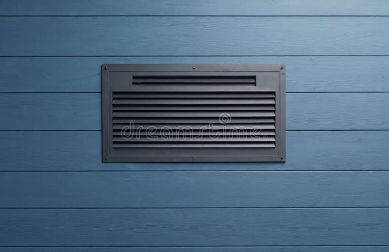 Dark Grey Rectangular Vent Mounted on Blue Wood Siding. Ventilation ...