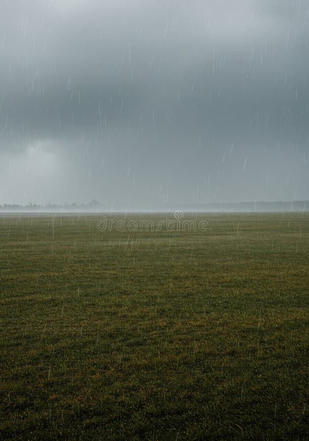 Dark Grey Sky Over Green Field during Heavy Rain Stock Illustration ...