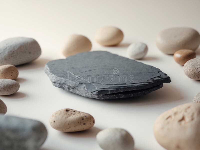 Dark Grey Slate Rock Framed by Textured Stones Stock Photo - Image of ...