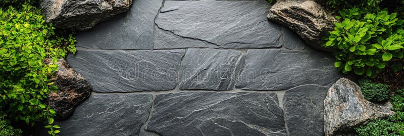 Dark Grey Slate Stone Pathway Surrounded by Lush High Quality Image ...