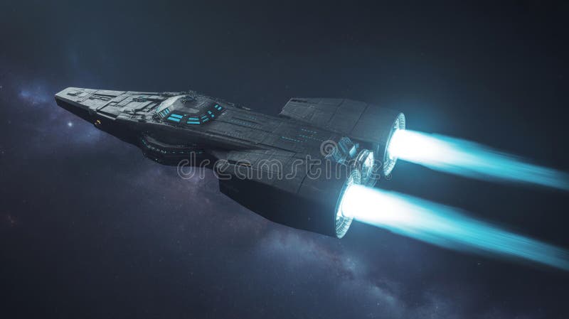 Dark Grey Spacecraft with Blue Engine Exhaust Spaceship Stock Image ...