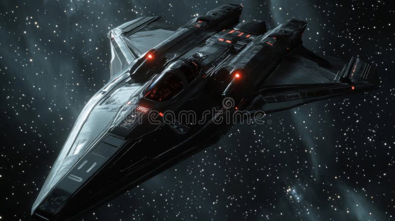 Dark Grey Spaceship in Starry Galaxy Stock Illustration - Illustration ...
