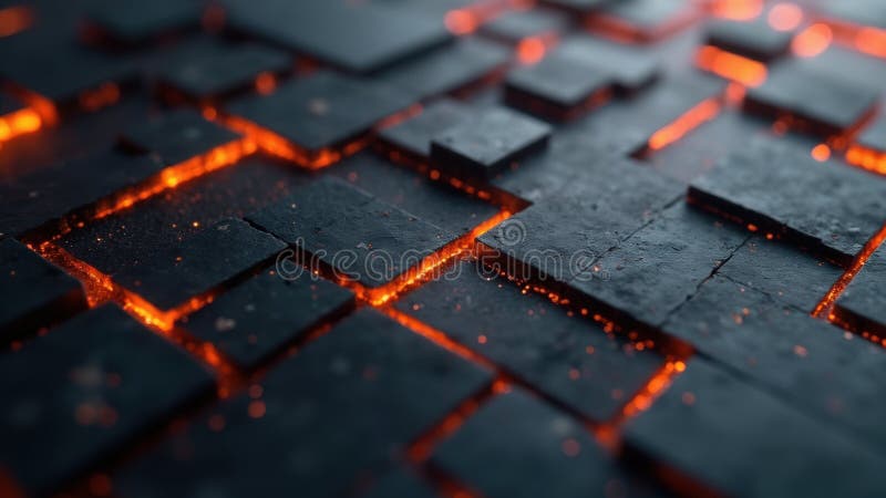 Dark Grey Squares Intersperse with Glowing Orange Lines, Producing a ...
