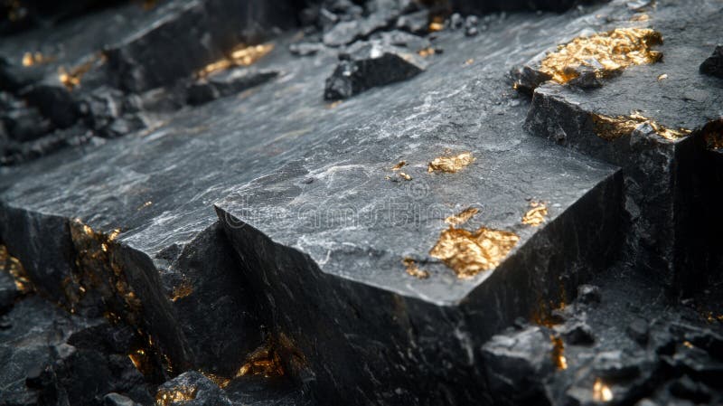 Dark Grey Stone with Gold Veins and Crystals Stock Illustration ...