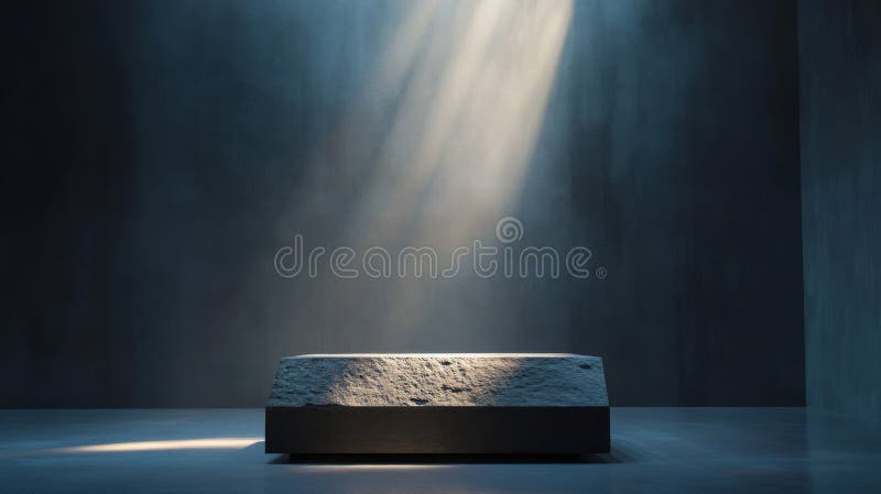 Dark Grey Stone Pedestal Under Dramatic Spotlight Stock Illustration ...
