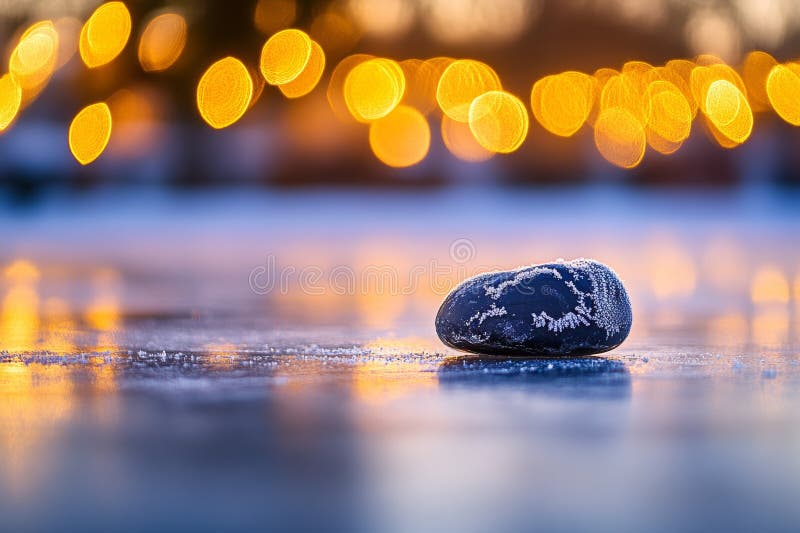 Dark Grey Stone, Smooth To the Touch, is Situated on an Icy Surface ...