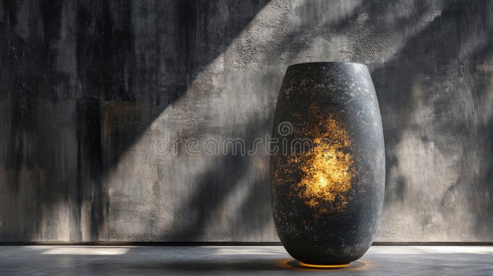 Dark Grey Textured Lamp with Warm Light on Black Background Stock ...