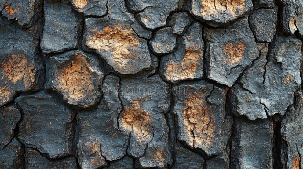 Dark Grey Tree Bark Texture with Orange Patches Stock Illustration ...