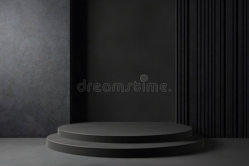 Dark Grey Two-tiered Cylindrical Platform Against Textured Wall Stock ...