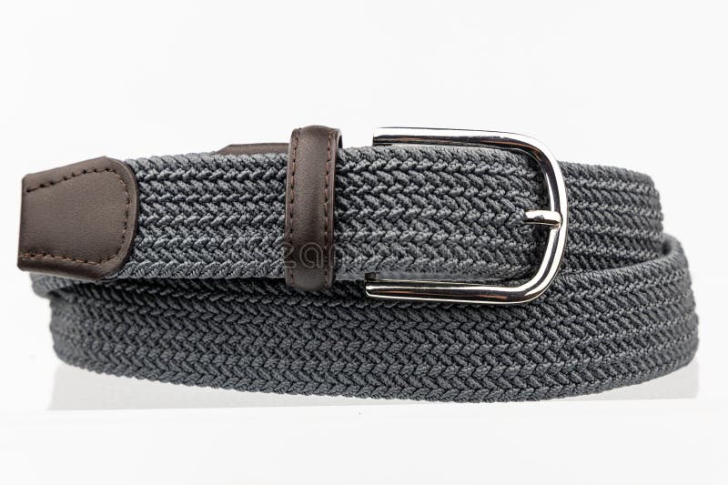 Dark Grey Woven Braided Textile Stretch Belt Isolated on White Stock ...
