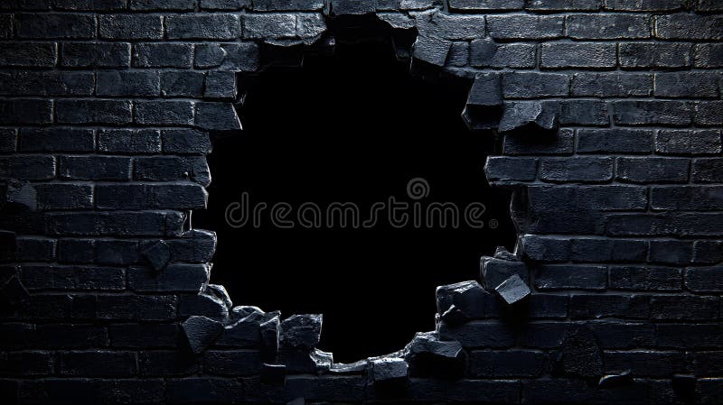 Broken Brick Wall with Hole Dark Background Construction Demolition ...