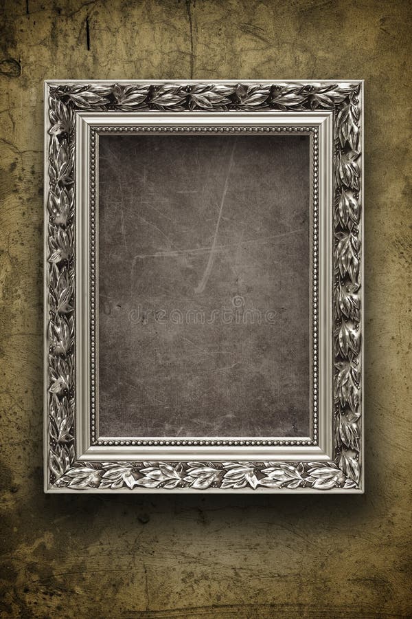 Dark, Grungy Wall with Silver Frame Stock Image - Image of burnt ...