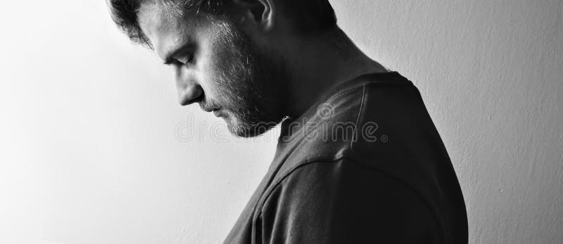 Sad Man Profile, Dark Guy Male in Depression, Black and White, Serious ...