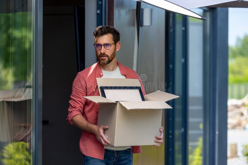 Dark-haired Bearded Young Man with Box in Hands Stock Photo - Image of ...