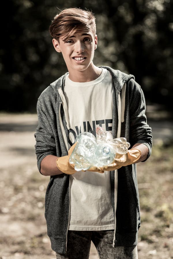 Dark-haired Pupil Feeling Disappointed after Cleaning the Forest from ...