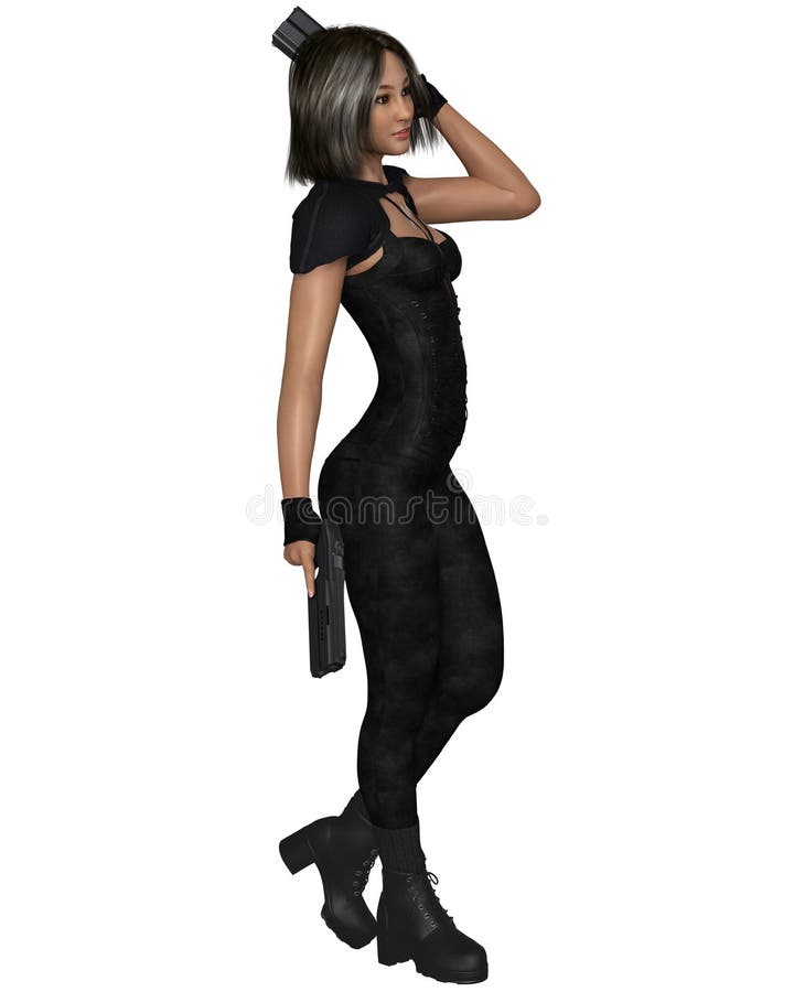 Dark Haired Special Operations Assassin - Side View Stock Illustration ...