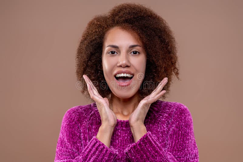 Dark-haired Young Wpman Looking Happy and Surprised Stock Photo - Image ...