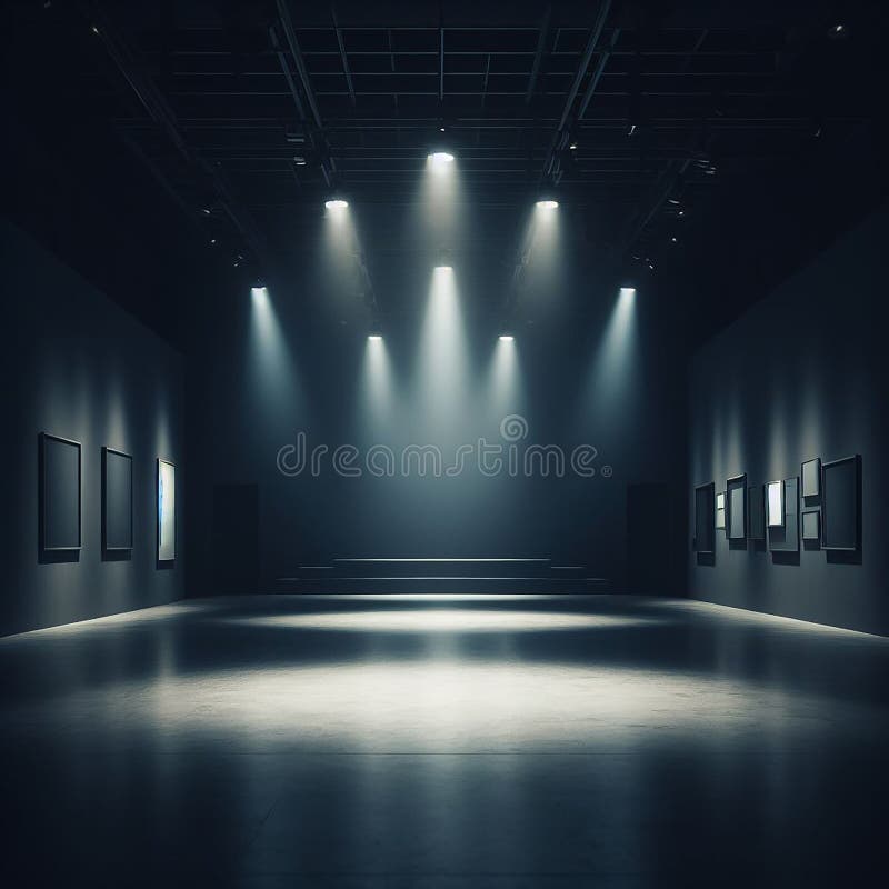 Dark Hall Empty Wiht Spotlight for Exhibition. Created with Generative ...