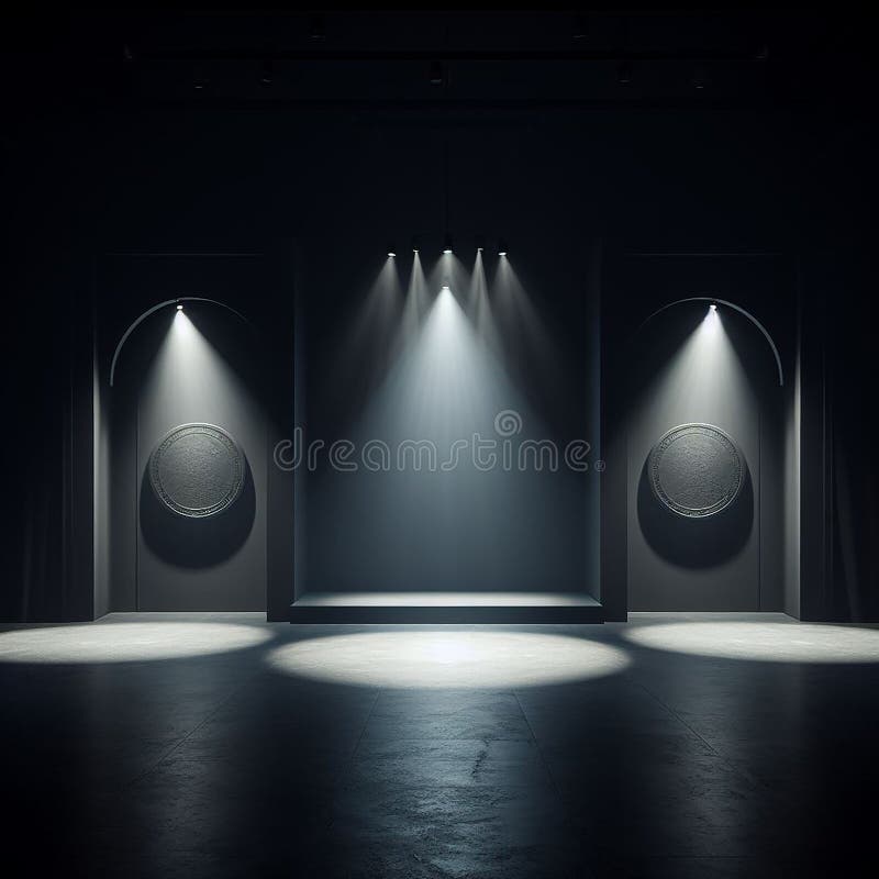 Dark Hall Empty Wiht Spotlight for Exhibition. Created with Generative ...