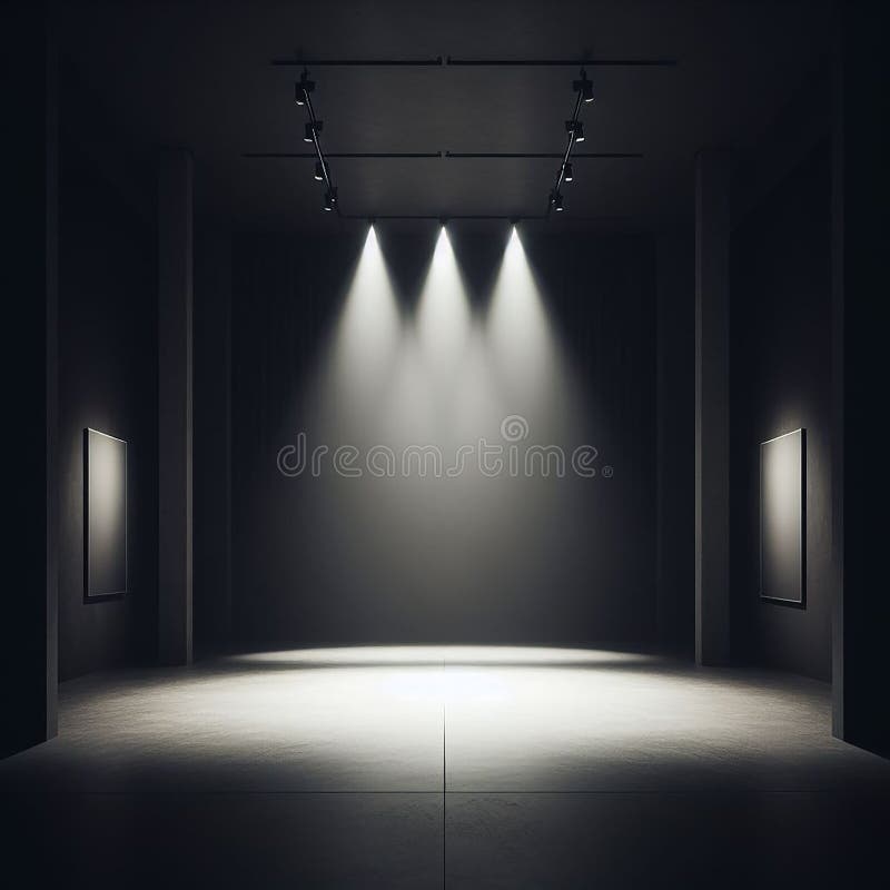 Dark Hall Empty Wiht Spotlight for Exhibition. Created with Generative ...