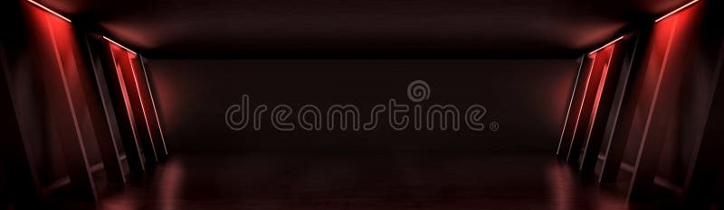 Dark Hall Interior with Neon Red Illumination Stock Vector ...