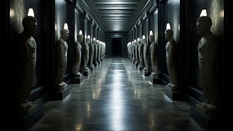 A Dark Hall of Museum with Statues Generative AI Stock Illustration ...