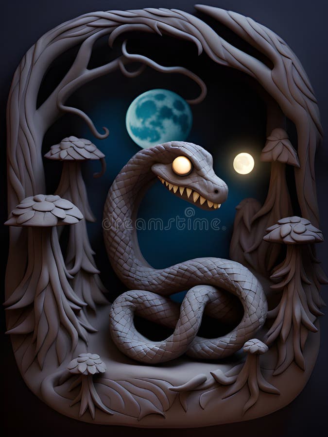 A Dark Halloween Illustration with a Snake in the Forest, AI Generated ...