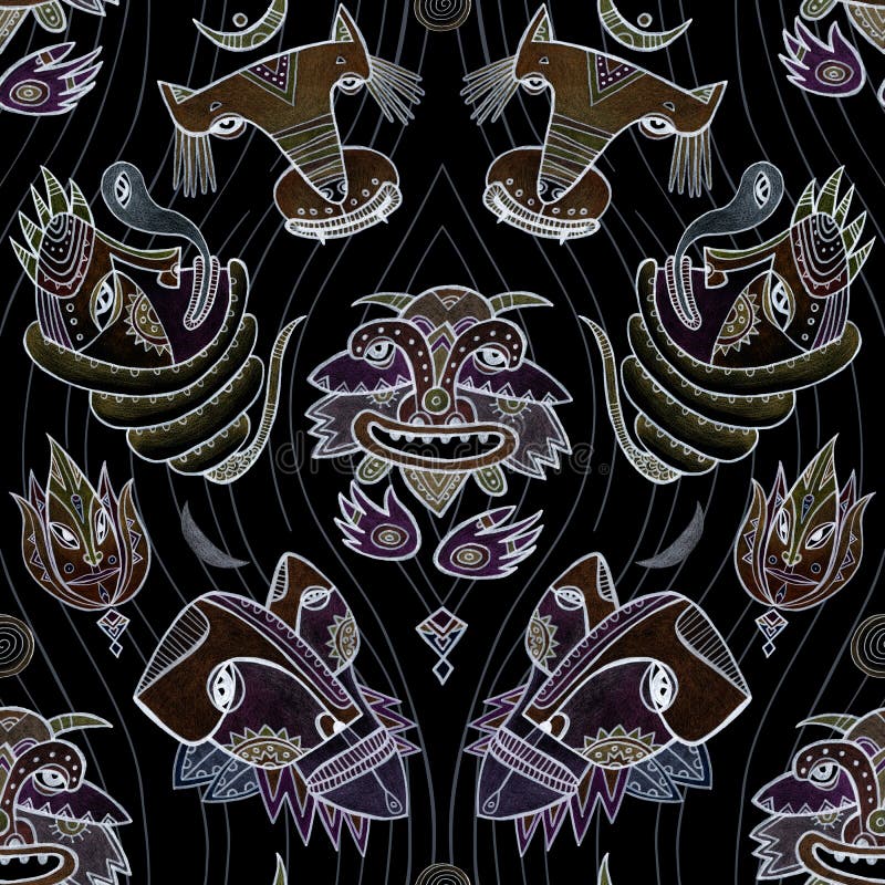Dark Halloween Seamless Pattern with Skull, Ghosts and Spirits. Scary ...