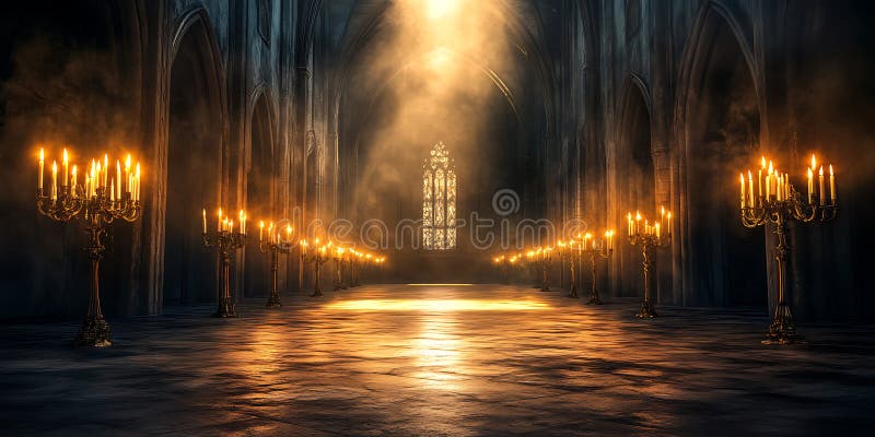 Dark Hallway Candles Light Path Background Stock Illustration ...