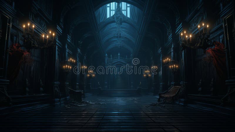 A Dark Hallway in a Gothic Building Stock Illustration - Illustration ... A Dark Hallway in a Gothic Building Stock Illustration - Illustration ...