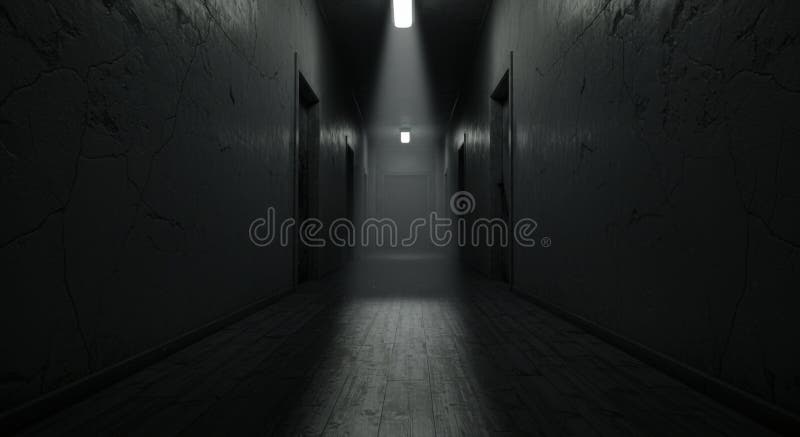 Dark Hallway with Light Beam and Doors Stock Image - Image of corridor ...
