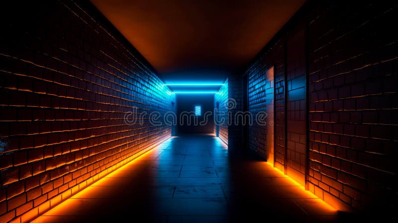Dark Hallway Lit Up by Neon Lights. Generative AI Stock Illustration ...