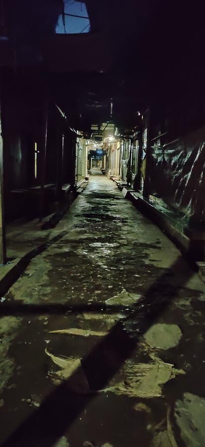 Dark hallway at night stock photo. Image of lighting - 200357628