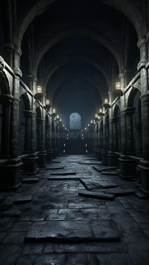 A Dark Hallway in an Old Building Stock Illustration - Illustration of ...