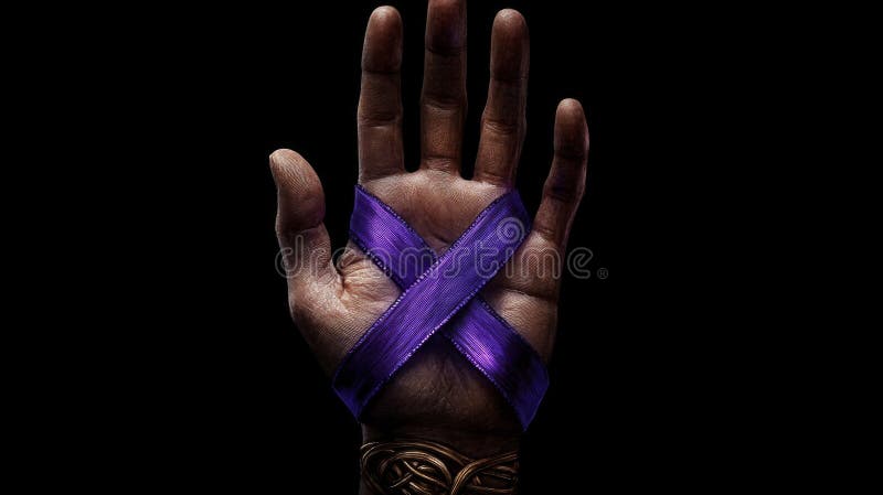 Dark Hand Bound by Purple Ribbon Stock Illustration - Illustration of ...