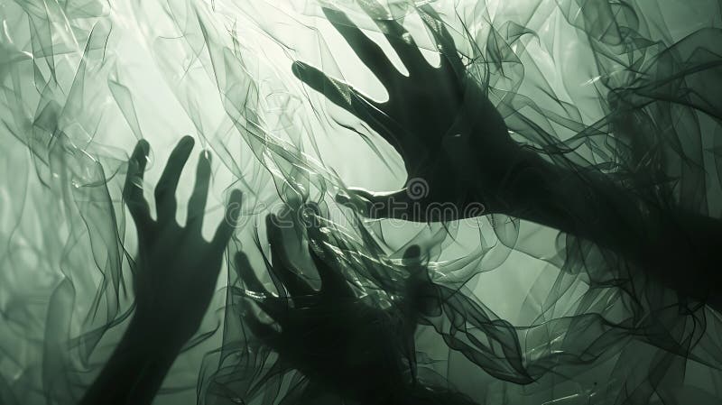 Dark Hands Reaching through Smoky Veil in Dramatic Lighting Stock Photo ...