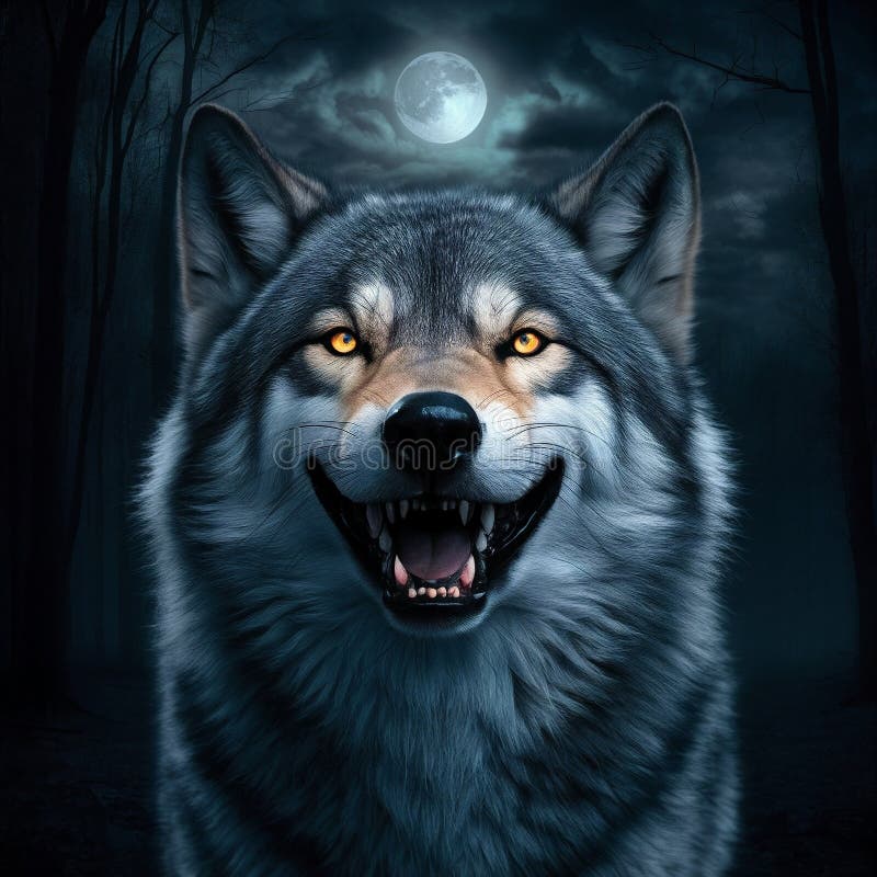 Dark happy Wolf face stock illustration. Illustration of fierce - 324770090