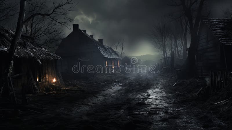 Misty Village: a Hauntingly Beautiful Horror Short Stock Illustration ...