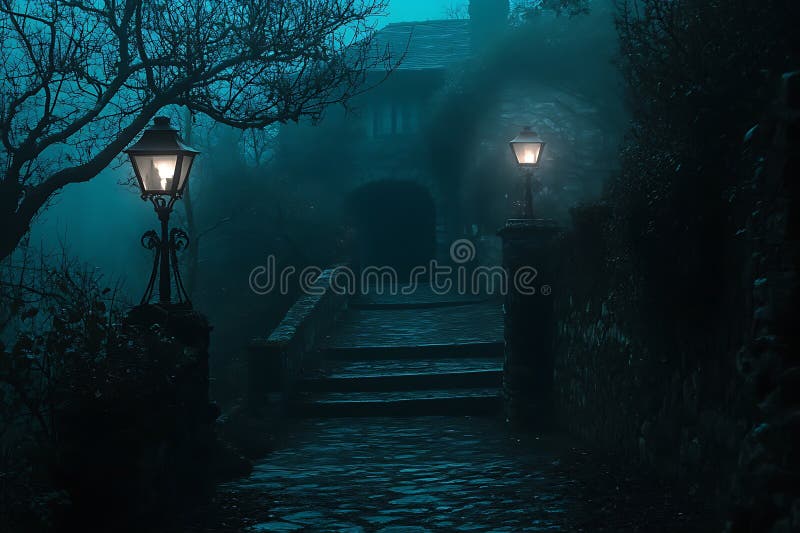 Dark and Haunting Horror Scene Filled with Smoke Stock Illustration ...