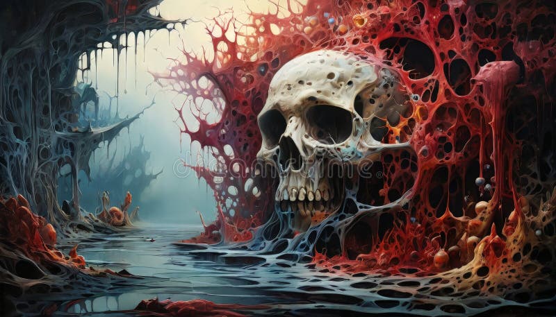 Macabre Skull Surrounded by Eerie Organic Structures Stock Photo ...