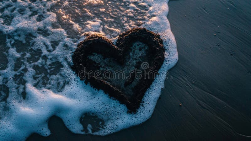 Dark Heart Shape in Ocean Wave Sand Stock Illustration - Illustration ...