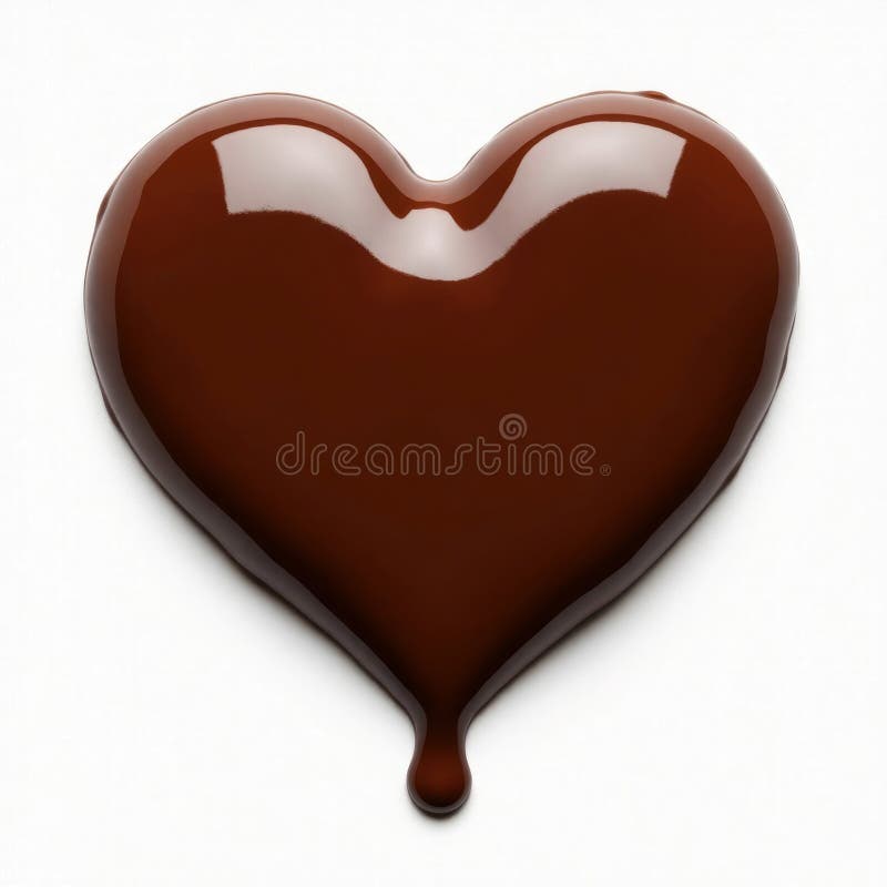 A Dark, Heart-shaped Chocolate Piece with a Glossy Surface on a White ...