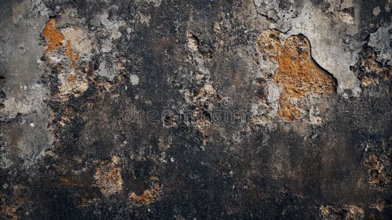 A Dark, Heavily Stained Concrete Wall with a Rough, Worn Texture. the ...