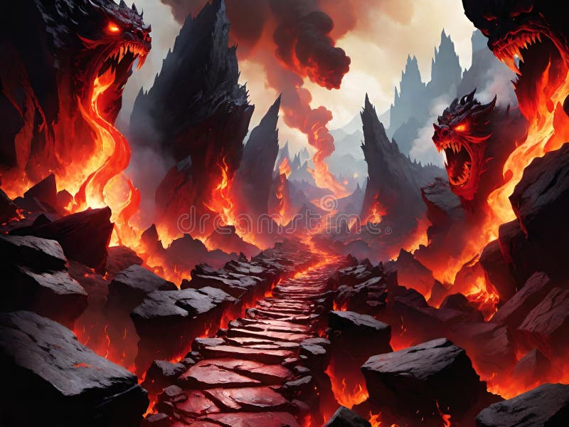 Dark Hell with Burning Fire Stock Illustration - Illustration of rock ...