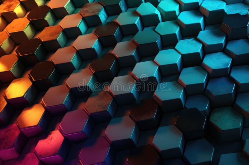 Dark Hexagon Abstract Technology Background with Colored Bright Flashes ...